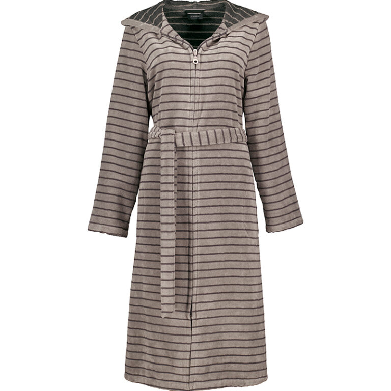 Heren badjas badstof - blauw grijze streep. Kwaliteit Cawö badjas